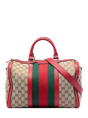 Gucci Gg Canvas Web Joy Boston Bag Satchel - Red