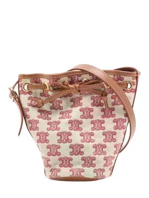 Celine Micro Triomphe Embroidered Canvas Drawstring Bucket Bag - Neutrals