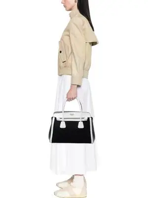Prada Prada Bicolor Saffiano Cuir Trimmed Canvas Satchel Black