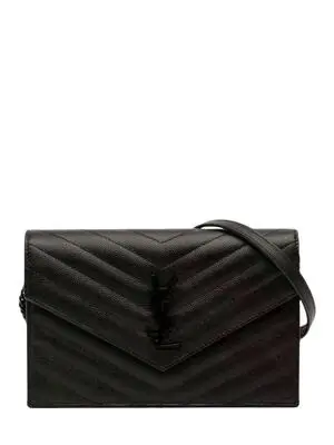 Saint Laurent Cassandre Monochrome Envelope Chain Wallet Crossbody Bag - Black
