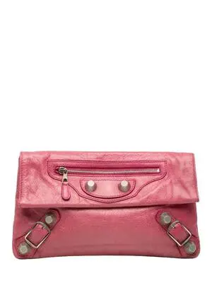 Balenciaga Balenciaga Lambskin Leather Motocross Giant Envelope Clutch Pink