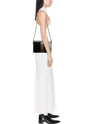 Gucci Suede Web Ophidia Chain Crossbody Bag - Black
