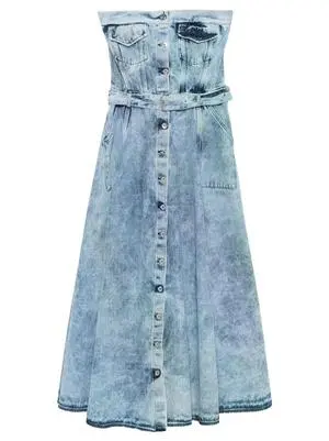 MARQUES' ALMEIDA Belted Strapless Midi Dress - Blue