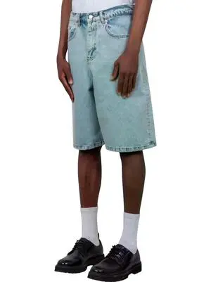 PATTA Embroidered Logo Denim Shorts - Blue