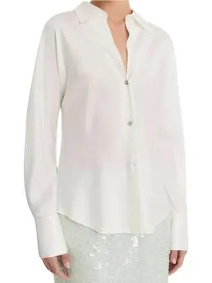 Vince Long-sleeved Shirt With Lapels And Curved Hem - White