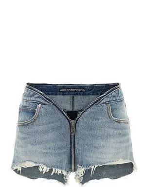 ALEXANDER WANG ALEXANDER WANG Stonewashed Distressed Denim High-Cut Shorts