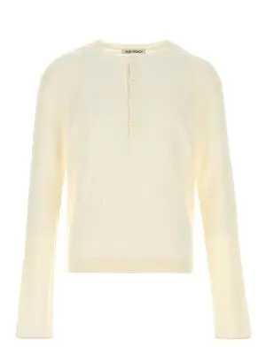 Our Legacy Ribbed Cotton Sweater With Button Detail - White