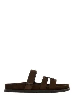 Tory Burch Suede Slippers With Logo Detail - Brown