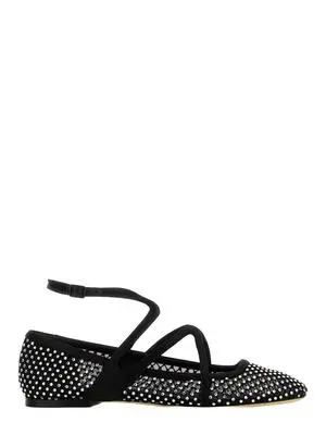 JIMMY CHOO Embellished Mesh Astoria Ballerinas With Straps - Black
