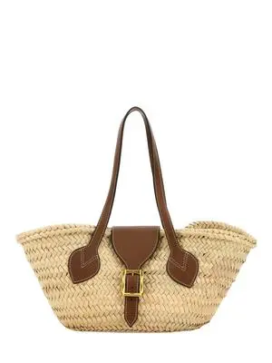 J & M DAVIDSON Woven Straw Shopping Bag With Leather Details - Light Brown