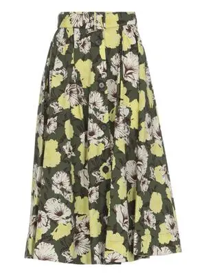MSGM Floral Print Midi Skirt With Button Detail - Green