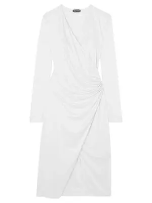 TOM FORD Draped Silk-jersey Wrap Midi Dress - White