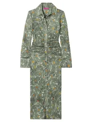 Altuzarra Claudia Ruched Floral-print Crepe-jersey Midi Dress - Green