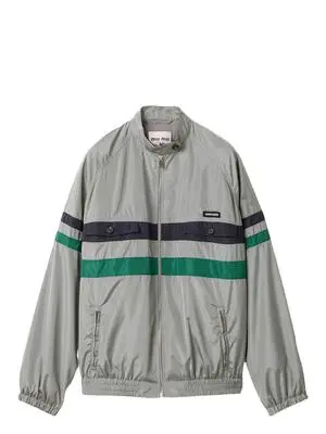 Miu Miu Miu Miu Paneled Zip-Up Jacket With Logo Patch Lead Ash