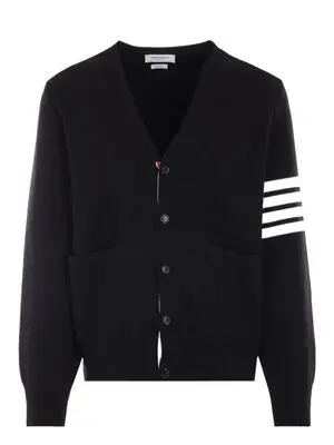 Thom Browne 4-bar Milano Stitch V-neck Cardigan - Black