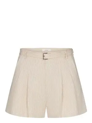 FRAME Striped Pleated Shorts With Belt - Ecru Multi