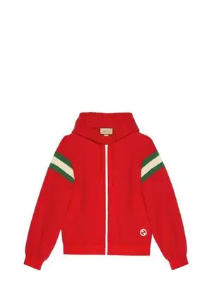 Gucci Jersey Zipped Hoodie With Interlocking G Patch - Red