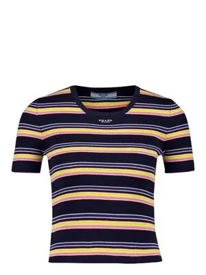 Prada Striped Ribbed Crewneck Top - Blue