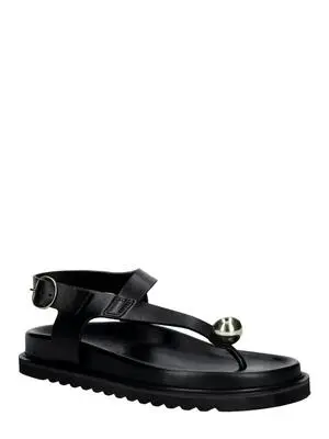 SOULIERS MARTINEZ Spiaggia Ball-embellished Leather Flat Sandals - Black