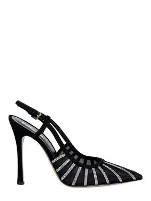 POLLINI Crystal-embellished Mesh Slingback Pumps - Black