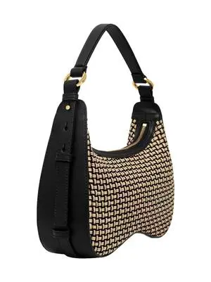 POLLINI Identity Woven Leather-trimmed Shoulder Bag - Black