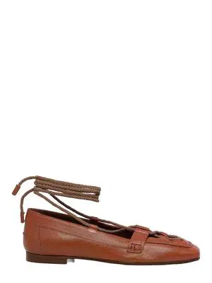 POLLINI Lace-up Square-toe Ballet Flats - Brown