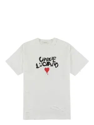 CHARLIE LUCIANO Heart-patterned Ripped T-shirt - White