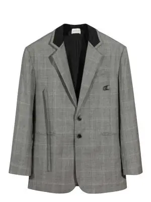 CHARLIE LUCIANO Lapel Plaid Suit Jacket - Gray