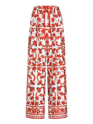 Dolce & Gabbana Printed High-waisted Drawstring Pants - Red