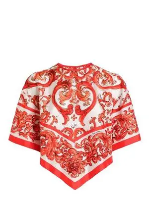 Dolce & Gabbana Majolica Print Round Neck Top - Red