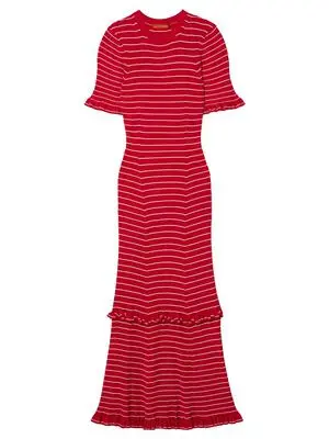 ALTUZARRA Altuzarra Delpini Ruffled Striped Ribbed-Knit Midi Dress