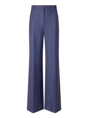 Victoria Beckham Woven Wide-leg Virgin Wool Pants - Blue