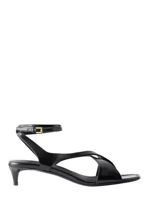 Khaite Glazed Leather Sandals - Black