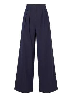 TIBI Tibi Cotton-Blend Wide-Leg Jeans With Pleats And Checked Pattern