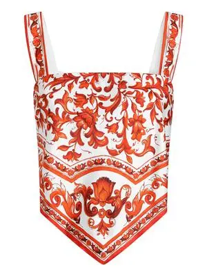 Dolce & Gabbana Majolica-print Silk Twill Bustier Top - Multicolor