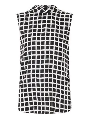 LANVIN Sleeveless High Neck Top With Check Pattern - Black