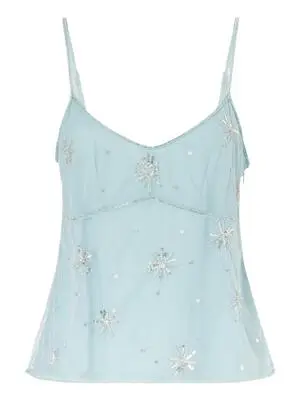 Staud Elsa Embellished Mesh Top - Blue