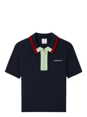 Casablanca Navy Merino Short Sleeve Polo Shirt - Navy Blue