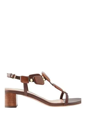 GIANVITO ROSSI 45 Appliquéd Studded Leather Thong Sandals - Brown