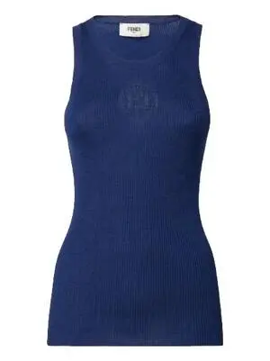 Fendi Sleeveless Ribbed Knit Top With Stamp Motif - Blue