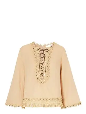Zimmermann Mahon Leather Blouse - Nude
