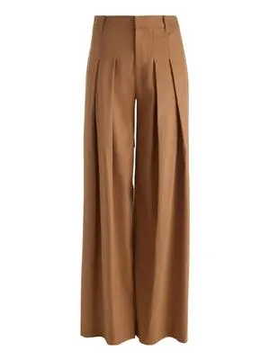 ALICEOLIVIA Alice + Olivia Blair Pleated Linen Trousers - Tan