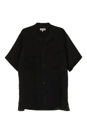 Yohji Yamamoto Cuban-collar Short-sleeve Shirt - Black