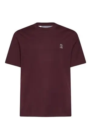 Brunello Cucinelli Logo Embroidered Crewneck T-shirt - Deep Red