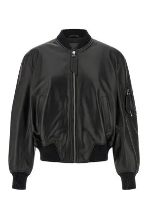 Attico Long-sleeved Leather Bomber Jacket - Black