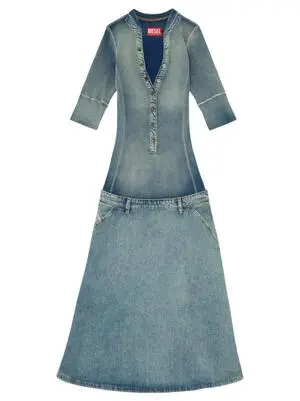 DIESEL® Ribbed-knit Panelled Midi Dress - Medium Blue