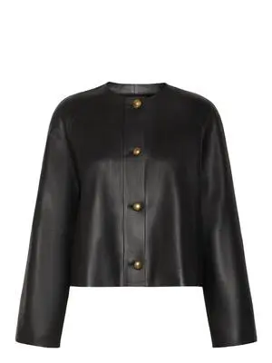 Max Mara Long-sleeved Leather Jacket With Button Closure - Black