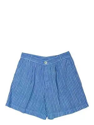 120% Lino Vertical Stripe Linen Shorts - Blue