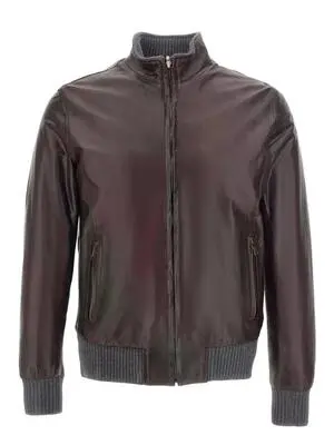 VOLFAGLI FIRENZE Reversible Leather Bomber Jacket - Brown