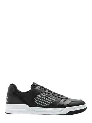 EA7 Logo Print Panelled Sneakers - Black